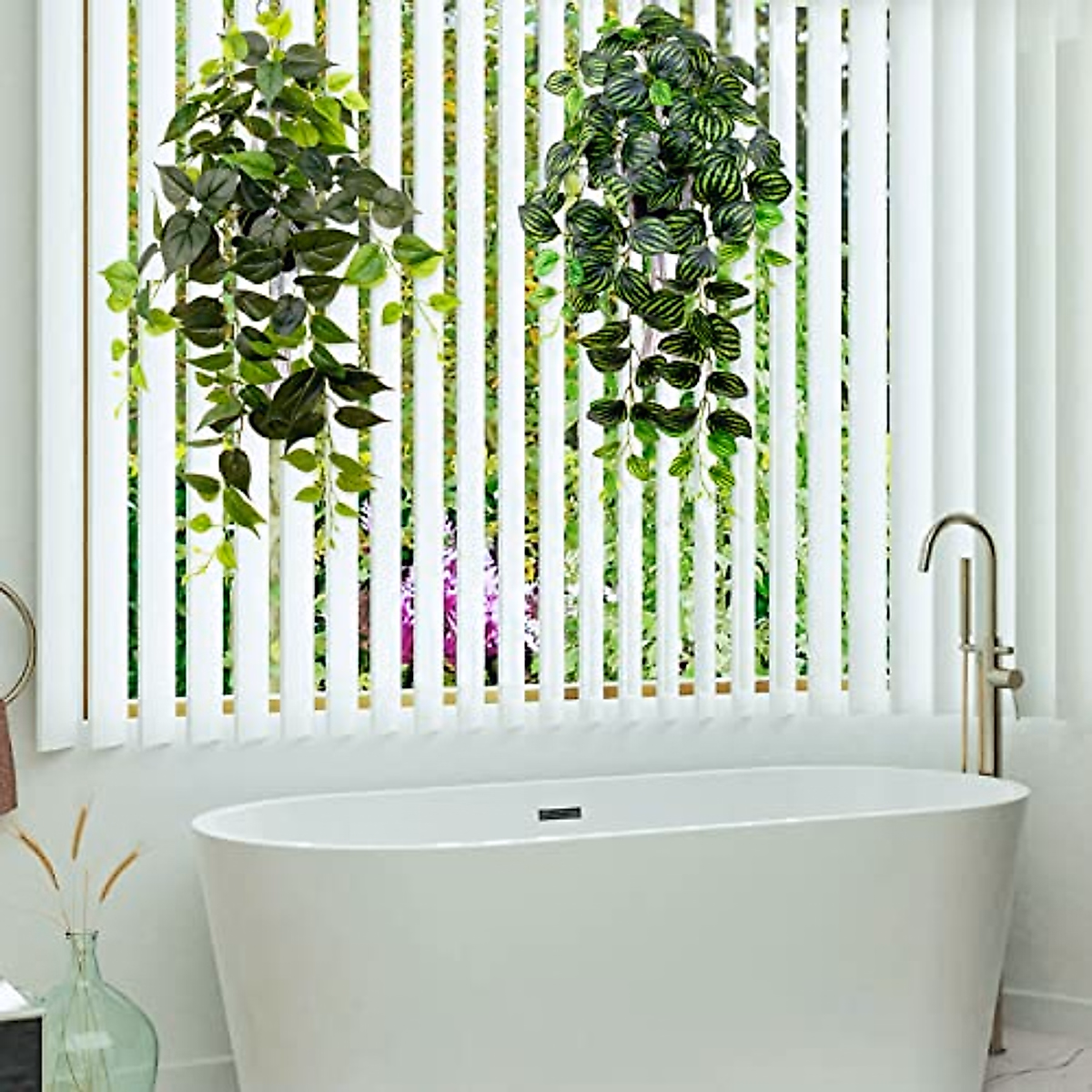 LOYWREE 28.7 Inch Faux Peperomia Watermelon Artificial Plants - Realistic Faux Plants in Pot for Indoor Outdoor Home Office Decor - Perfect Housewarming Gift