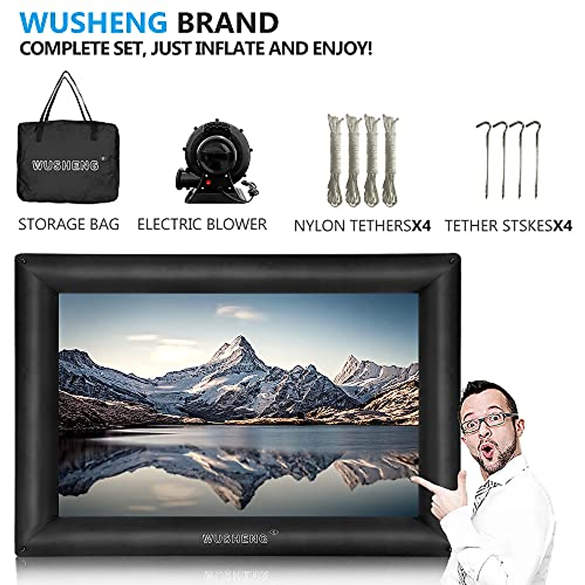 20 Feet Inflatable Outdoor and Indoor Theater Projector Screen - Includes Inflation Fan, Tie-Downs and Storage Bag - Only Supports Front Projection