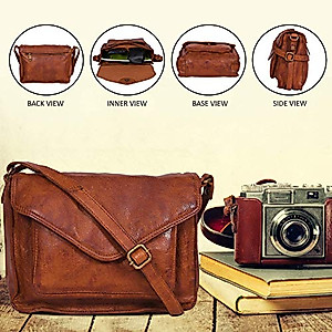 Genuine Leather Classic Flapover Crossbody Purse for Women Small Cute Tote/Bag (Tan Wash)