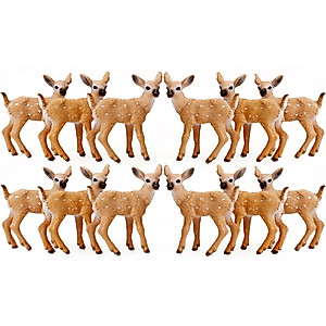 RESTCLOUD 12Pcs Deer Figurines Cake Toppers, Deer Toys Figure, Small Woodland Animals Set of 12 Fawn
