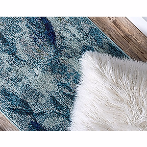 Unique Loom Positano Collection Coastal Modern Fish Light Blue Runner Rug (2' x 7')