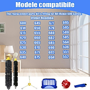 Replacement Parts for iRobot Roomba 600 500 Series 694 695 677 671 690 680 660 650 620 614 595 585 564 Vacuum Robotic,2 bristle brush, 2 beater brush, 8 spinning side brush, 8 AeroVac filters