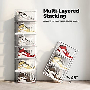 SEE SPRING XX-Large 12 Pack Shoe Storage Box, Clear Plastic Stackable Shoe Organizer for Closet, Space Saving Sneaker Shoe Rack Containers Bins Holders Fit up to Size 13 (Black)