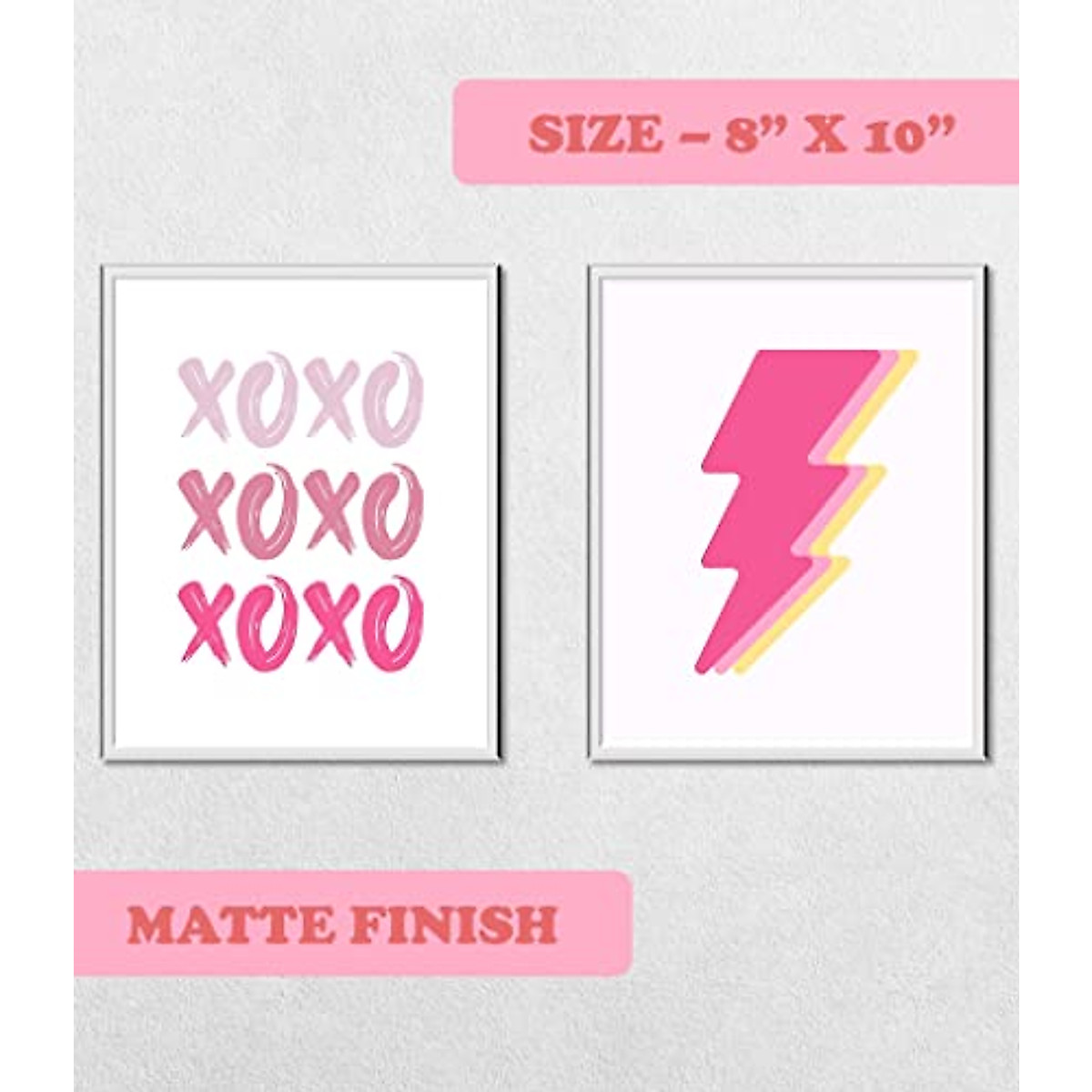 MINI ZOZI Preppy Room Decor Pink Posters 8"X10" UNFRAMED Aesthetic Trendy Stuff for Girls Dorms Room Wall Decoration Baddie Hot Paintings for Teens Cute Smiley Face xoxo Cheetah Howdy Bolt Pop Things