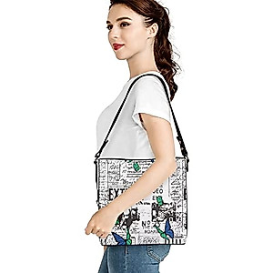 Coloranimal Womens Crossbody Handbags and Purses Vintage Poster Newspaper with Butterfly Print Bucket Top-handle Bags Large Work Satchel