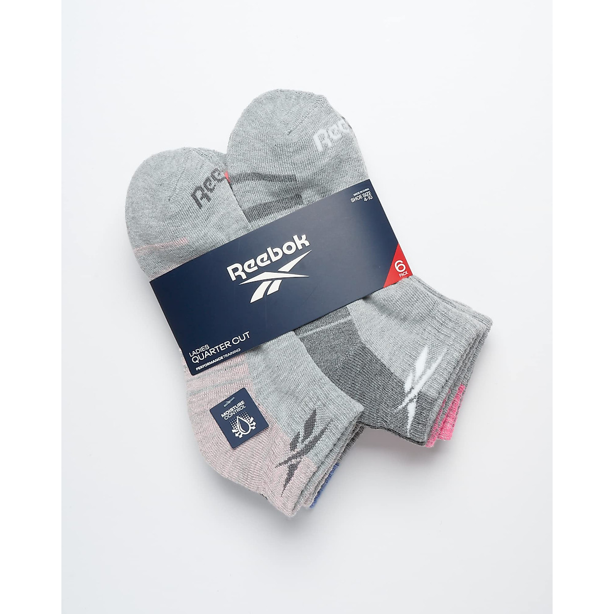 Reebok Women's Quarter Socks - 6 Pack Stretch Performance Arch Support Socks - Soft Cushioned Athletic Socks for Women (4-10), Size 4-10, Grey Pattern