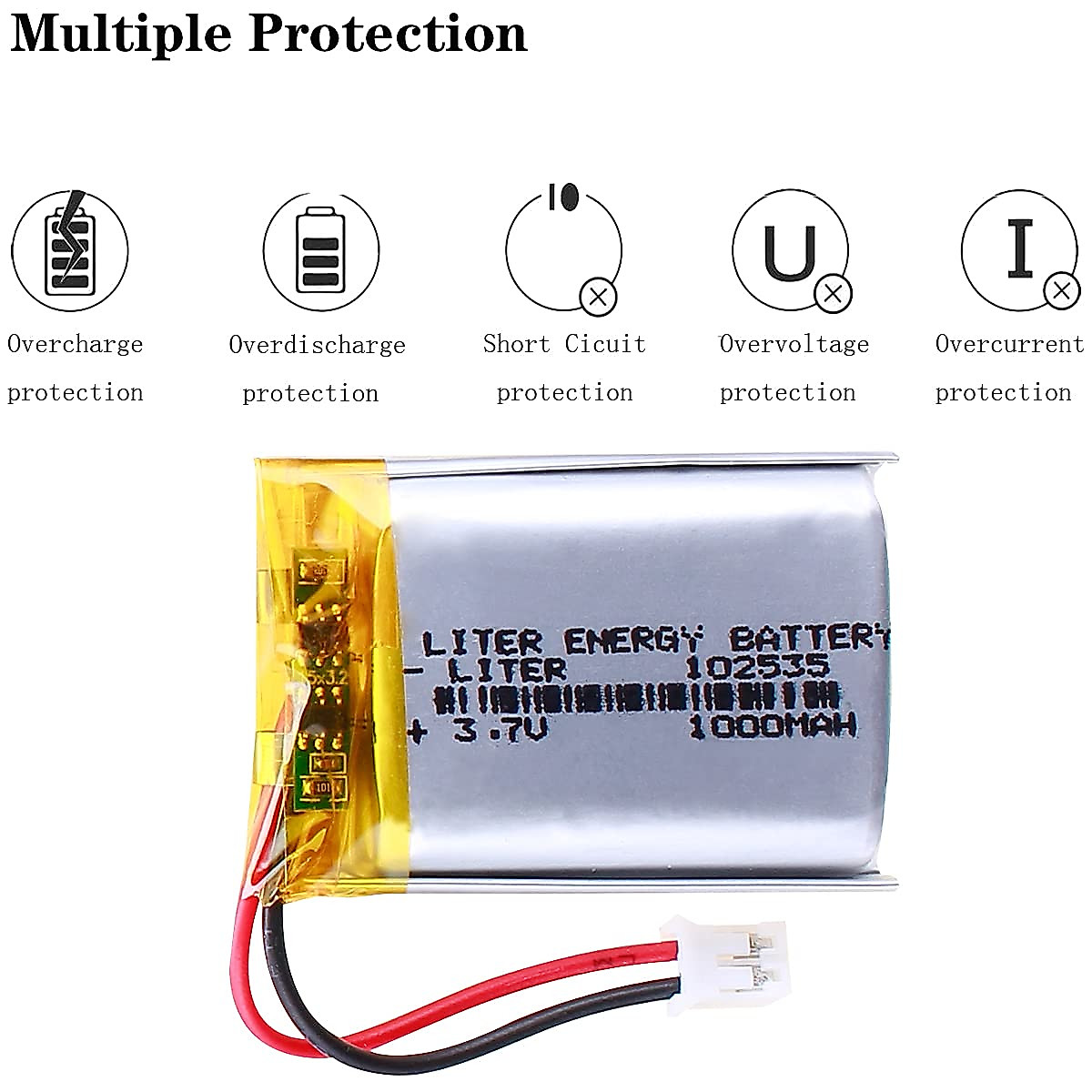 Liter energybattery 3.7V Lipo Battery 1000mAh Rechargeable Lithium ion Polymer Battery 102535 Lithium Polymer ion Battery with JST Connector