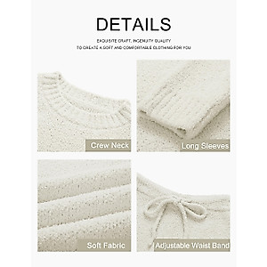 MEROKEETY Womens Fuzzy Fleece Long Sleeve 2 Piece Loungewear Outfits Sweater Pants Pajama Sets, Beige, Large