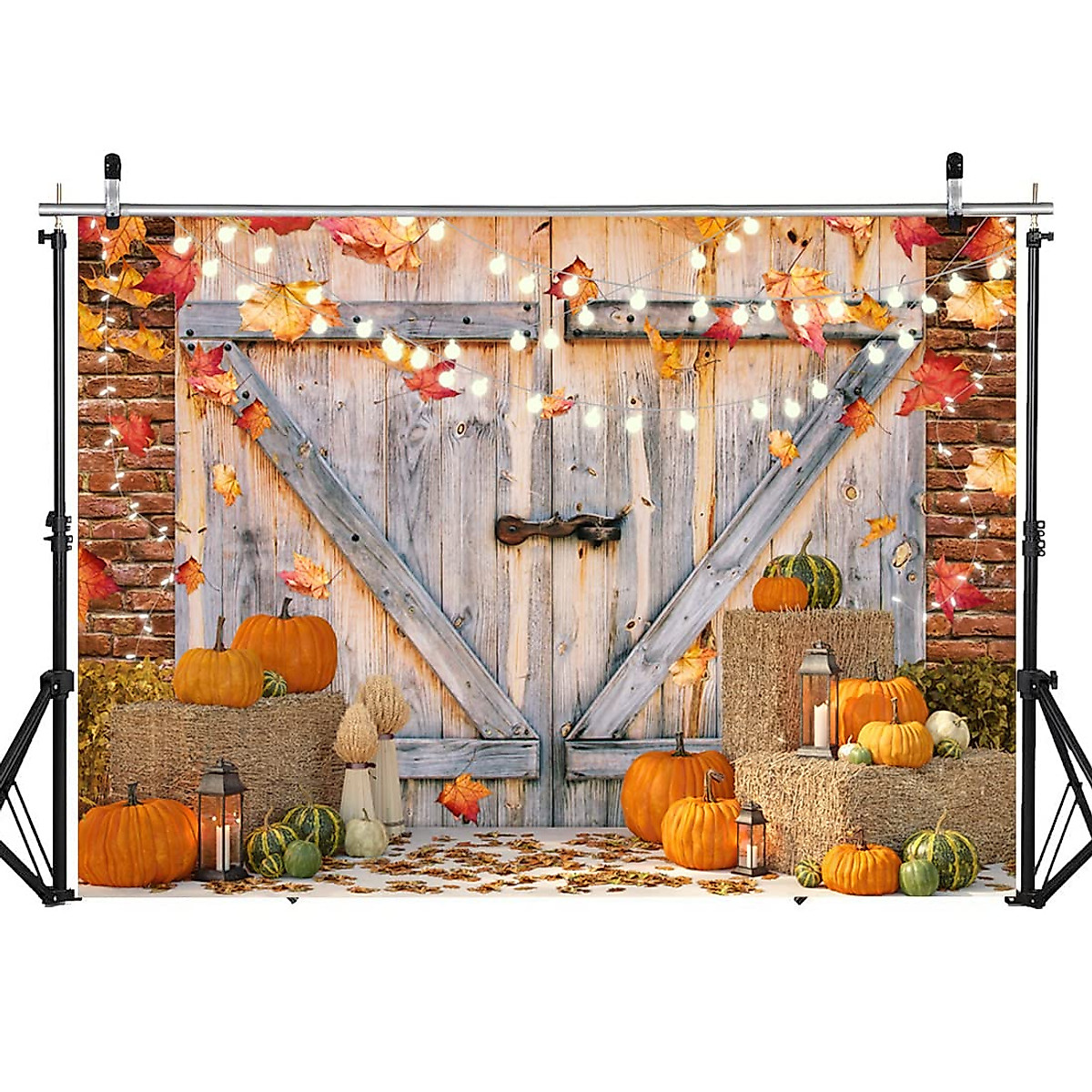 DHXXSC 7X5FT Fall Thanksgiving Autumn Backdrop Autumn Pumpkins to The Countryside Photography Background Harvest Harvest Backdrops Hay Maple Leaves Baby Shower Banner Supplies Photo Booth Prop DH-222