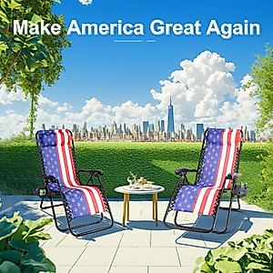 Colorsoul Zero Gravity Chairs Set of Two, Outdoor Adjustable Folding Reclining Lounge Chairs, with Head Pillow and Holder Tray, for Poolside Backyard and Beach (American Flag)