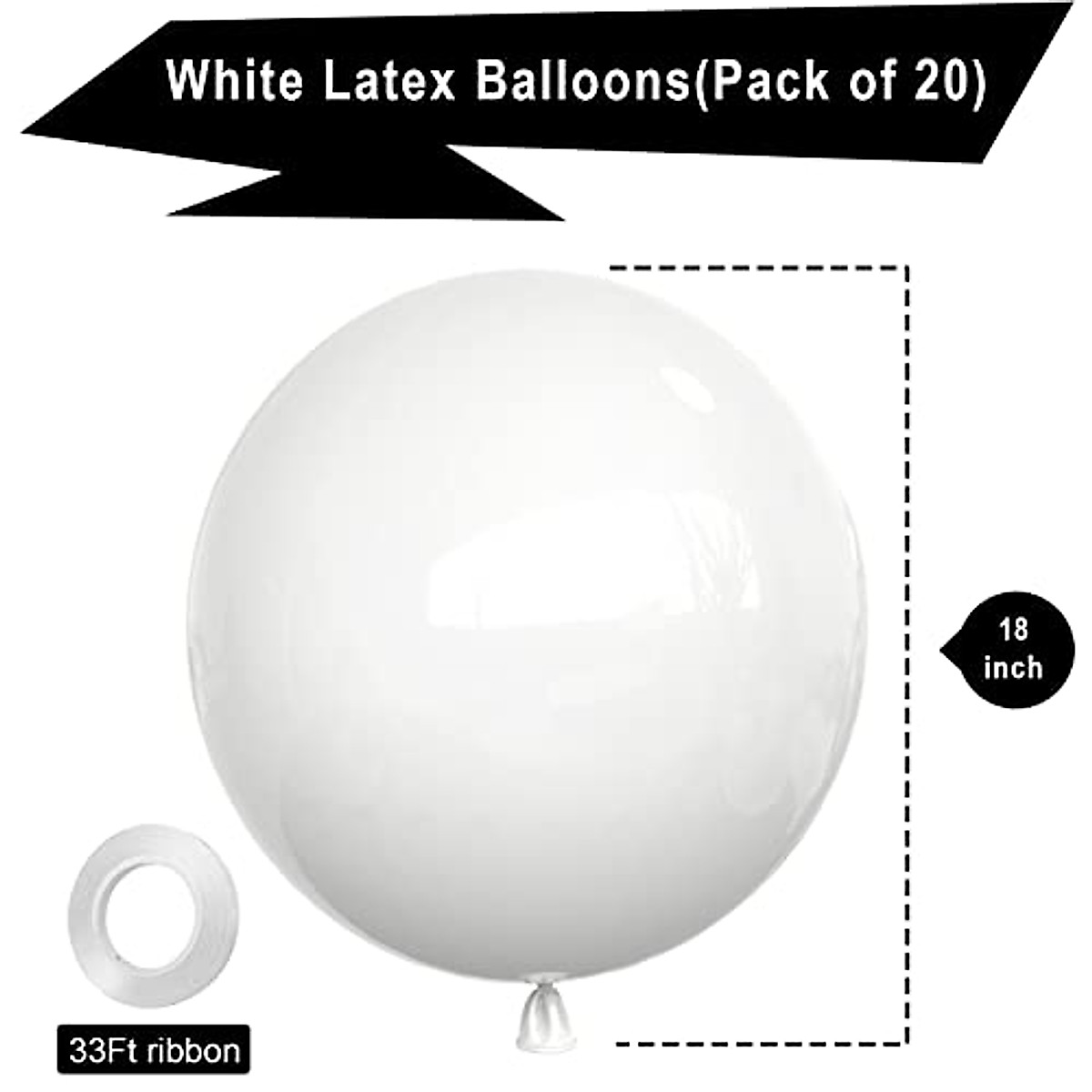 White Balloons Latex Party Balloons - 20 Pack 18 Inch Big White Thicker Balloons Large Round Helium Balloons for Baby Shower Wedding Graduation Birthday White Themed Party Decorations