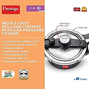 Prestige Svachh Clip-on 5 Litre Hard Anodised Pressure Cooker, Black
