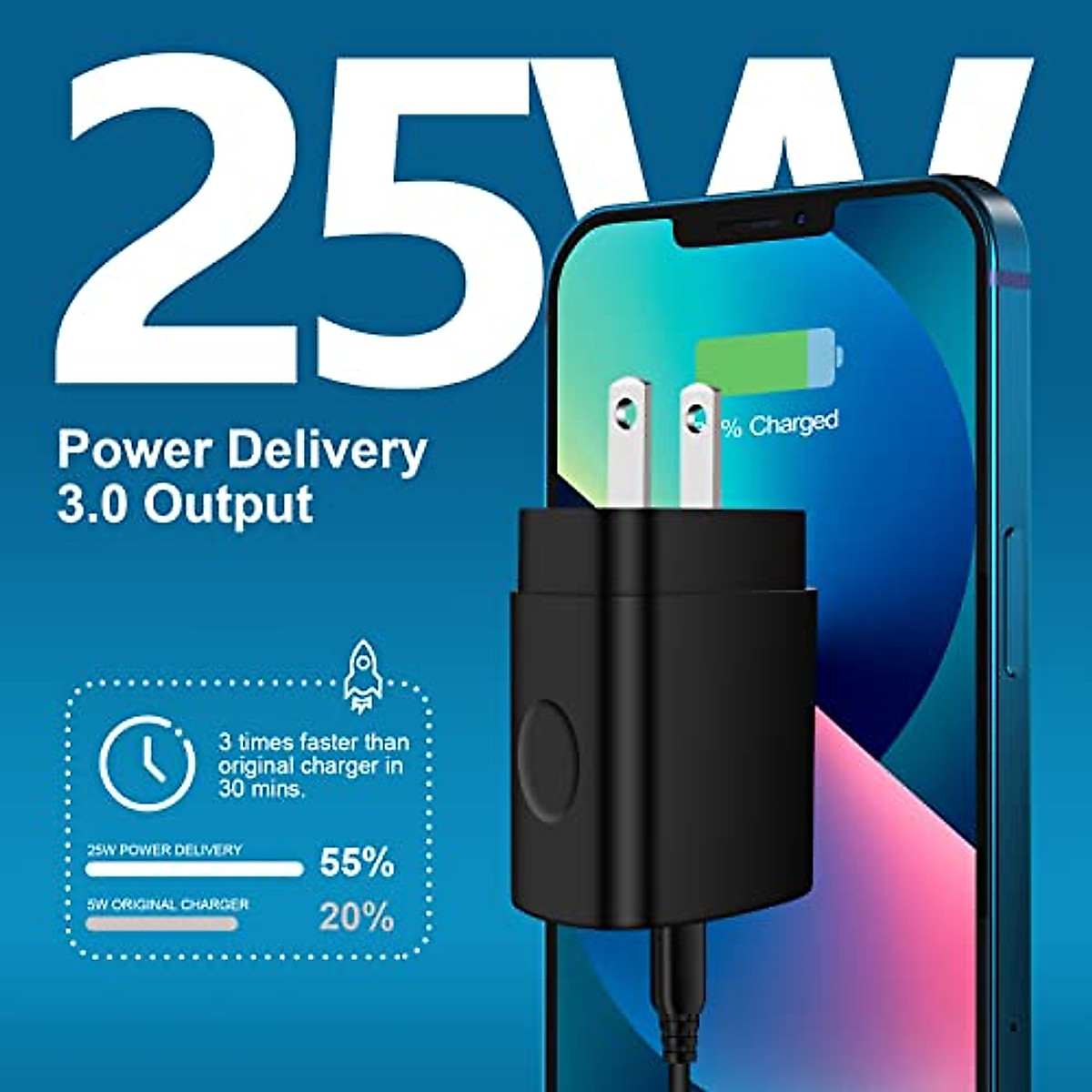 25W Fast Charger for Samsung Galaxy S22/S22 Ultra/S21 FE/S21 Ultra /S21+/S20/Note 22 Ultra /20 5G/A13,Z Flip/Fold 4/3, A10E A11 A21 A51 A32 A52 A71 S10 S9,Single PD Wall Charger Block and Cable 10FT