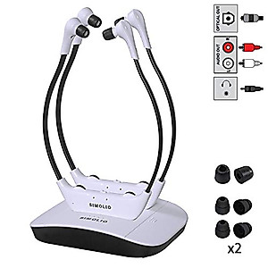 SIMOLIO Dual Wireless Headphones for TV Watching with Spare Battery for Hearing Impaired and Seniors, Tone and Balance Control, Personal Sound Amplifier, 100 ft Work Range, No Audio Delay, SM-824D2
