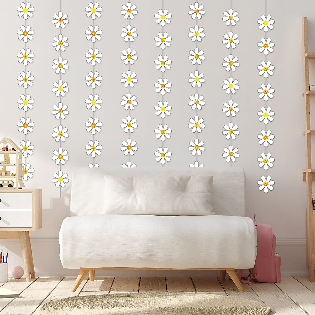 12 Packs Daisy Groovy Boho Party Banners Daisy Garland Kit Daisy Hanging Swirl Hippie Party Decorations White Daisy Paper Cutouts for One Birthday Baby Shower Party Home Classroom Favor Supplies Decor