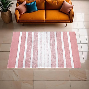 Lush Ambience Indoor Area Rug- Hand Woven, Environment Friendly, Machine Washable- Recycled Cotton Area Rugs 4x6 ft for Living Room, Dining Room, Kitchen, Bedroom, Porch - Avika Blush Pink
