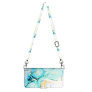 ONV Wallet Case for Oppo A17 - Long Neck Lanyard Marble Painted Stand Card Slot Leather Flip Case + TPU Inner Shell Cover for Oppo A17 [Marble] -PinkGreen