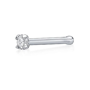 Lavari Jewelers 20 Gauge 0.02 Carat Lab Grown Diamond Straight Bone Nose Ring in 14k White Gold (D-E, I2-I3, cttw) 1.7 mm