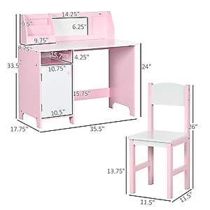 Qaba Toddler Desk and Chair Set, Kids Writing Desk Study Table for Children with Whiteboard, Storage Cabinet, Child Furniture, Art Gifts for Kids, Pink
