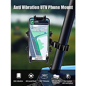 ZIDIYORUO Anti-Vibration Phone Holder for UTV/SXS Off-Road Riding, One Hand Operation Aluminum Heavy Duty Cell Phone Mount, Easy Install iPhones or 4.7"-7.1" Cell Phones on 1.75"-2" Roll Cage