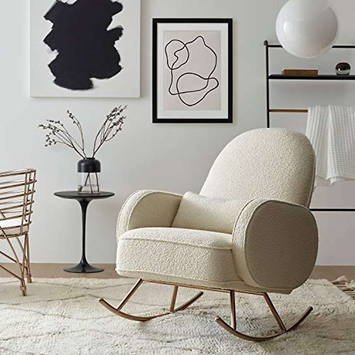 Nursery Works Compass Rocker in Ivory Boucle with Rose Gold Legs, Greenguard Gold and CertiPUR-US Certified