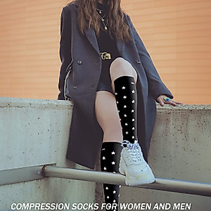 CTHH 7 Pairs Compression Socks for Women & Men Circulation Support Knee High Socks (08 White/Black/Grey/Piano, Small-Medium)