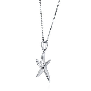 BERRICLE Sterling Silver Starfish Cubic Zirconia CZ Fashion Pendant Necklace for Women, Rhodium Plated
