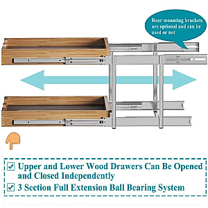 OCG 2 Tier Pull Out Cabinet Organizer (20" W x 21" D), Heavy-Duty Slide out Wood Drawer Shelf, Pull Out Drawer for Cabinets, Base Cabinet Organization for Kitchen, Pantry, Bathroom