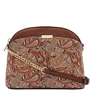 FashionPuzzle Paisley Print Small Dome Crossbody with Chain Strap (Brown/Brown)