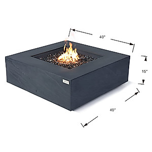 Elementi Plus Roraima Outdoor Table 40 Inches Fire Pit Patio Heater Concrete Firepits Outside Electronic Ignition Backyard Fireplace Cover Fire Glass Included Liquid Propane