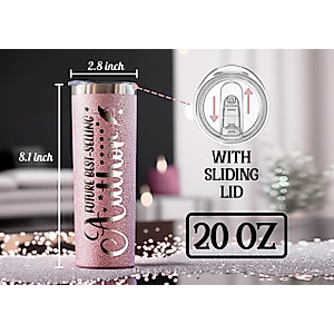 Onebttl Writer Gifts for Women - Future Author - 20oz/590ml Glitter Stainless Steel Insulated Tumbler with Straw - Graduation/Birthday/Christmas Gift for Writers, Novelist - Glitter Pink