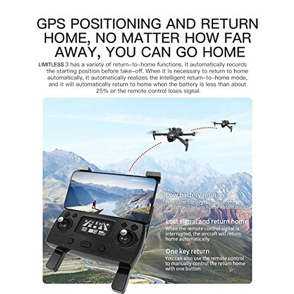 Drone X Pro LIMITLESS 4 GPS 4K UHD Camera Drone for Adults with EVO Obstacle Avoidance, 3-Axis Gimbal, Auto Return Home, Follow Me, Long Flight Time, Long Control Range, 5G WiFi FPV Live Video, EIS, Superior Stabilization (With Travel Case)