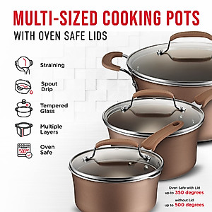 Pots and Pans Set – 14 Piece – Non-Stick Professional Home Kitchenware – Cooking Pots with Lids – Skillet Fry Pans – Suitable for Gas, Electric, Ceramic and Induction Counter Cooktops - Golden