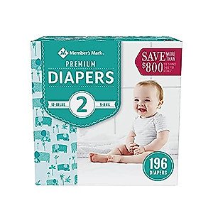 Members Mark Premium Baby Diapers, Size 2 (12-18 Pounds), 196 Count