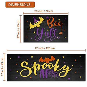 HOLVDENG Halloween Spooky Kitchen Mat Set of 2 Non Slip Thick Kitchen Rugs and Mats for Floor Comfort Standing Mats for Kitchen, Sink, Office, Laundry, 17"x47"+17"x28"