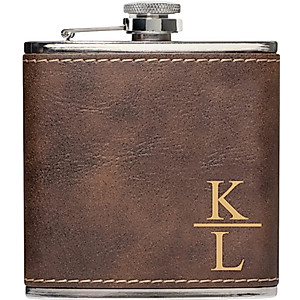 Personalized Flask For Wedding Gift. Customized Flask Gift Set. Engraved Leatherette Flask With Optional Gift Box For Groomsmen Gifts. Engraved Flask (Rustic & Gold)