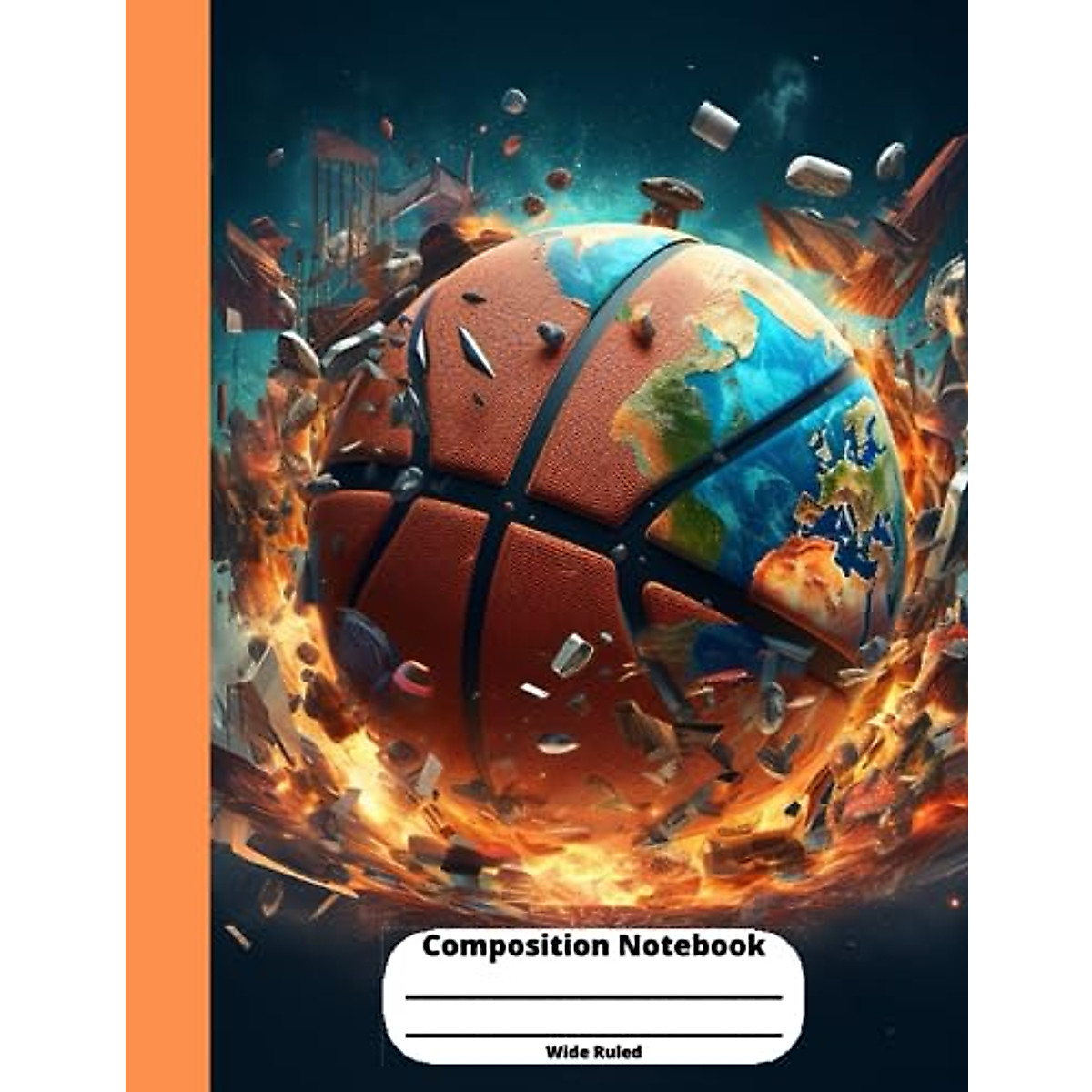 Composition Notebook Wide Ruled: Basketball Earth notebook wide ruled for school kids