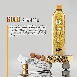GK HAIR Global Keratin Gold Shampoo (8.5 Fl Oz/250ml) Hair Moisturizing Shine and Protection With Argan Oil, Shea Butter, Natural Oils All Hair Types