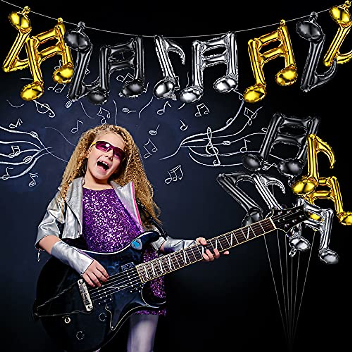 Lenwen 30 Pieces Music Note Foil Mylar Balloons Music Note Aluminum Foil Balloons Music Party Decorations for Music Themed Party Birthday Baby Shower Home Outdoor Party Celebrations, Black Gold Silver