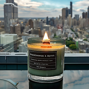 (Frankincense & Myrrh) Wooden Wick, 100% Soy, Highly Scented, Hand Poured Soy Candle, 8 oz
