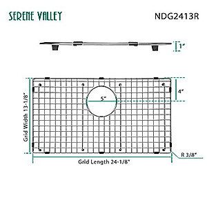 Serene Valley Sink Bottom Grid 24-1/8" X 13-1/8", Rear Drain with Corner Radius 3/16", Sink Protector NDG2413R