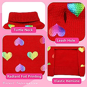 KYEESE Valentines Day Dog Sweaters Colorful Radiant Printing Love Design with Leash Hole Pet Sweater Pet Clothes,XL