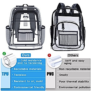 seastig Clear Backpack Heavy Duty TPU Transparent Bag Clear Bag Stadium Approved See Through Backpack for School, Work, College