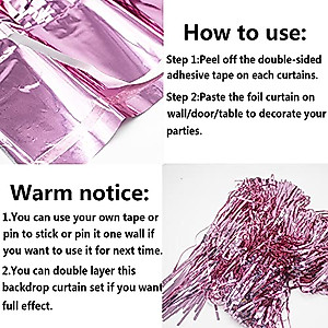 Pink Fringe Backdrop Curtain for Party Decorations - 6.5 x 6.5ft, Pack of 2 | LILF Pink Tinsel Backdrop for Pink Streamers Party Decor | Pink Foil Curtain for Birthday Party Photobooth Props