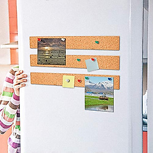 Cooraby 12 Pack Cork Strips 15 x 2 Inch Frameless Self-Adhesive Cork Board with 40 Pieces Cork Board Pins for Classroom Office