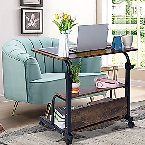 Laptop Desk Adjustable Desk Small Standing Desk Home Office Desks for Small Spaces Portable Desk Table for Bedrooms, 31.5" Rustic Uplift Study Desk Mobile Rolling Computer Work Desk on Wheels (Rustic)