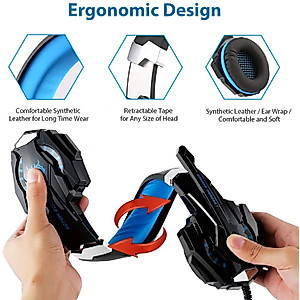 Kotion Each G9000 Over Ear Gaming Headphones with Mic and LED (Black/Blue) Compatible with PC, iPad, iPhone, Tablets, Mobile Phones