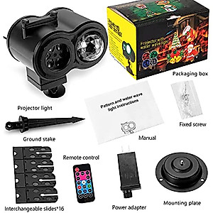 eletecpro Halloween Projector Light with 16 Slides Patterns & 10 Colors Ocean Wave, Party Decorative Lights with Remote Control, Waterproof Outdoor & Indoor Holiday Light (Black)