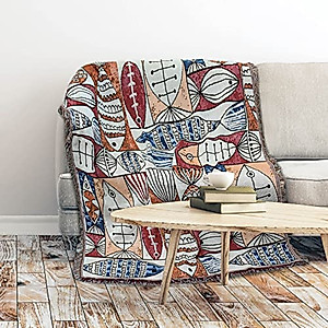 Arroganttiom Boho Throw Blanket, Knitted Tasse Bohemian Blanket for Chair Recliner Couch Furniture Cover Protector, Boho Room Decor Bedding Indian Blanket-Double-Sided, 50" X 70"