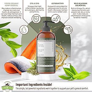 Strawfield Pets' Salmon + Hemp Oil Wild Alaskan Salmon Oil for Dogs & Cats with Organic Pet Hemp Oil Liquid Omega 3 Fish Oil for Dog Shedding, Dry Itchy Skin, Coat Supplement, USA 16 oz / 474 ml